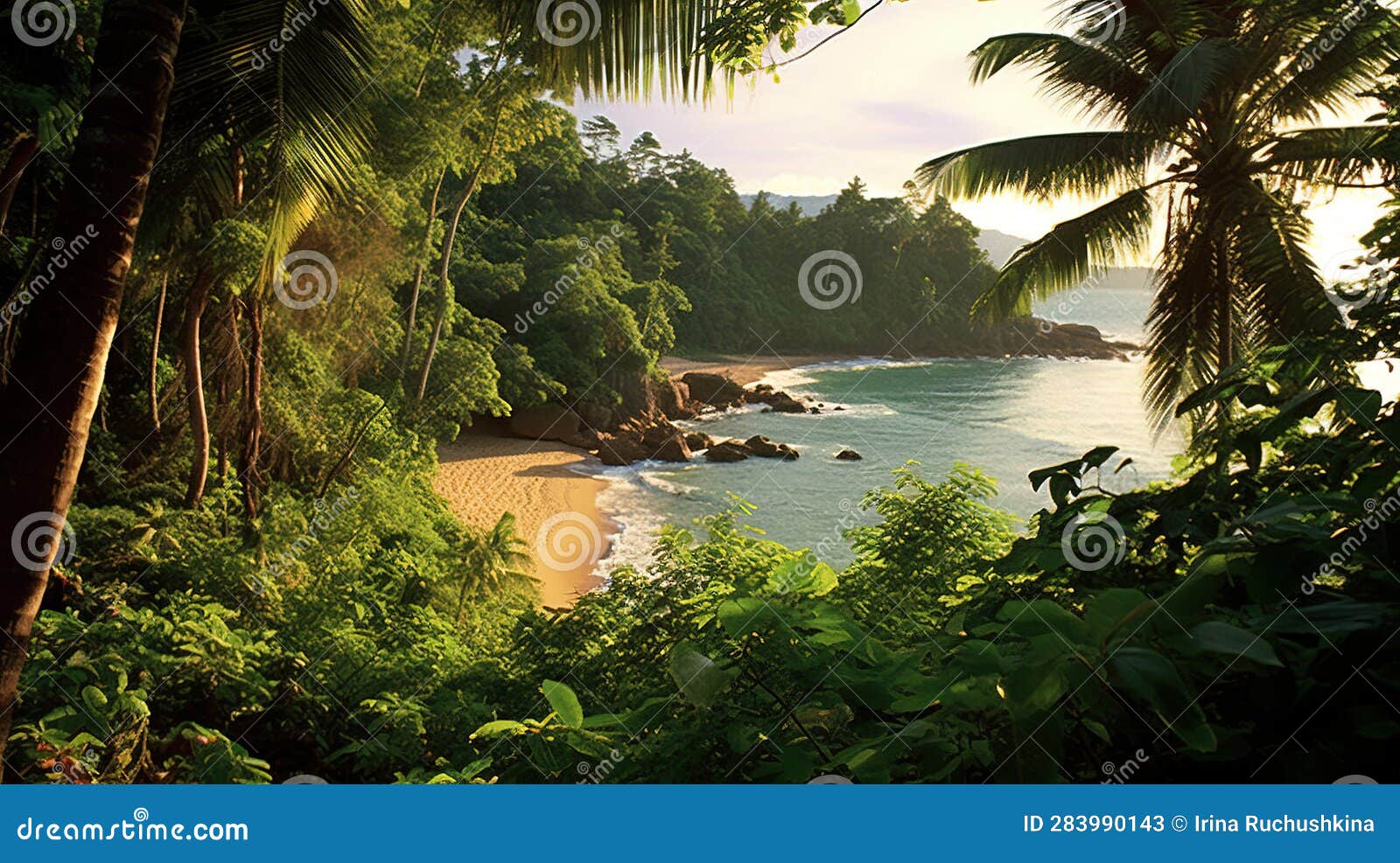 Exotic Landscape, Palm Trees Mountains. Generative AI Stock ...