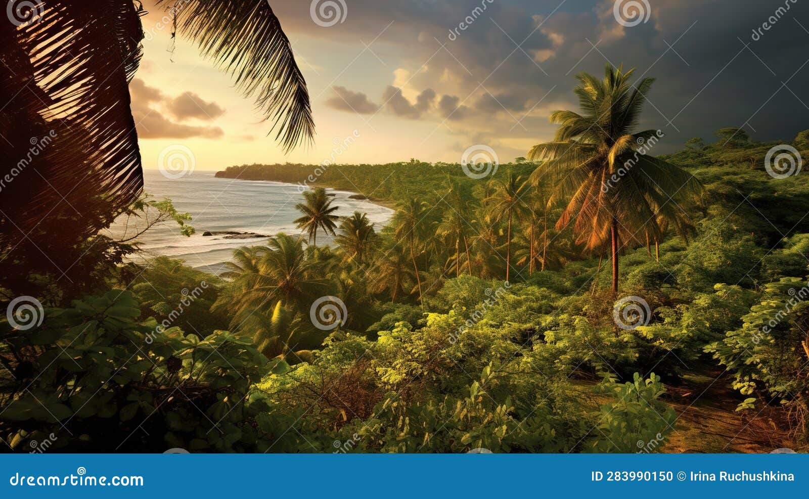 Exotic Landscape, Palm Trees Mountains. Generative AI Stock ...
