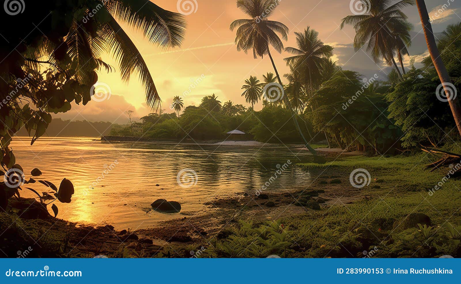 Exotic Landscape, Palm Trees Mountains. Generative AI Stock ...