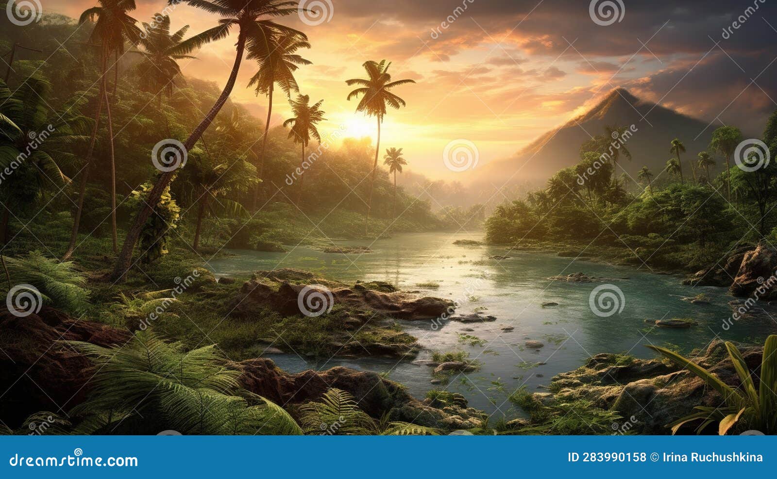 Exotic Landscape, Palm Trees Mountains. Generative AI Stock ...