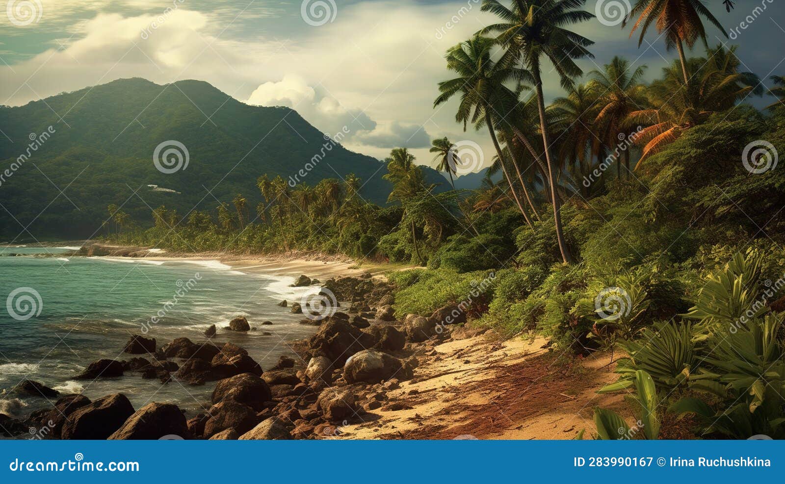 Exotic Landscape, Palm Trees Mountains. Generative AI Stock ...