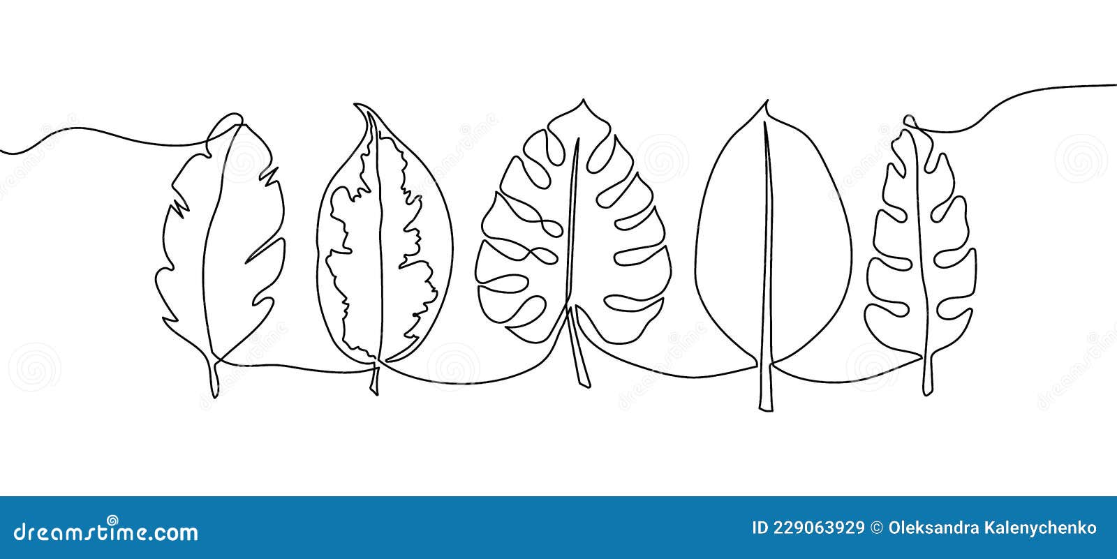 Exotic Leaves Continuous Line Drawing Set One Line Art Of Banana Palm