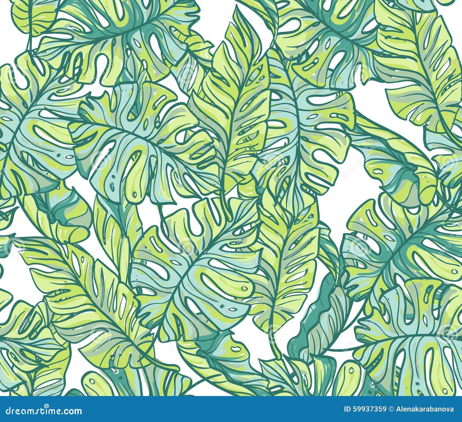 Exotic Leaves, Rainforest. Seamless Hand Drawn Pattern. Stock Vector ...