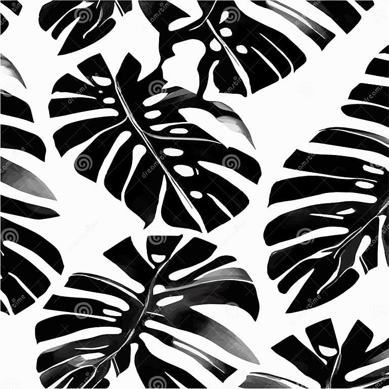 Exotic Leaves Seamless Pattern In Black And White Stylish Abstract