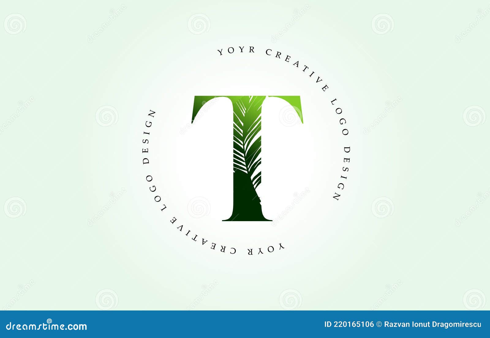 Exotic Letter T Logo with Palm Tree Leaf Pattern Texture Design Logo ...