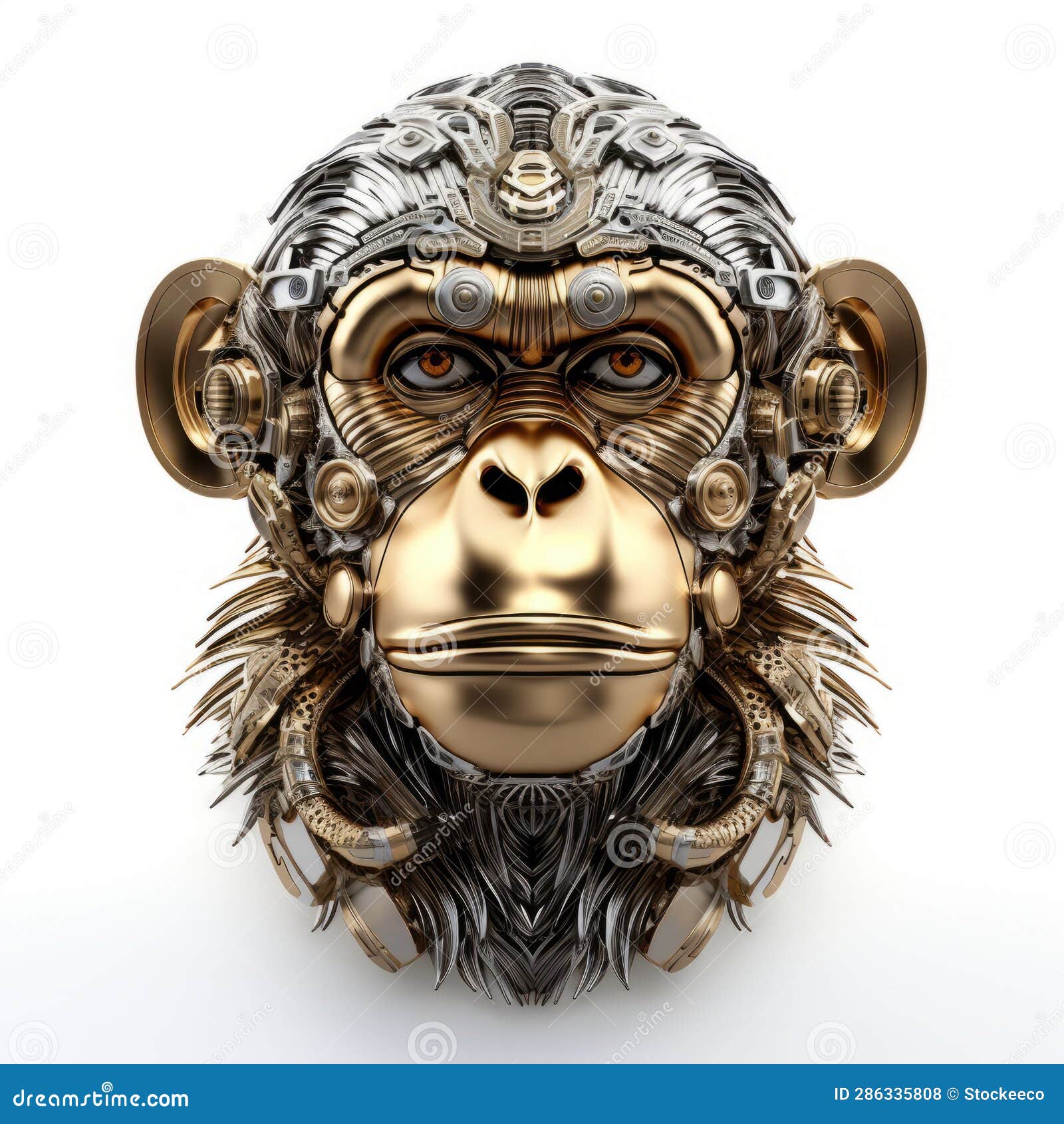 Surreal Silver Monkey With Golden Gears - 3d Model Stock Illustration ...