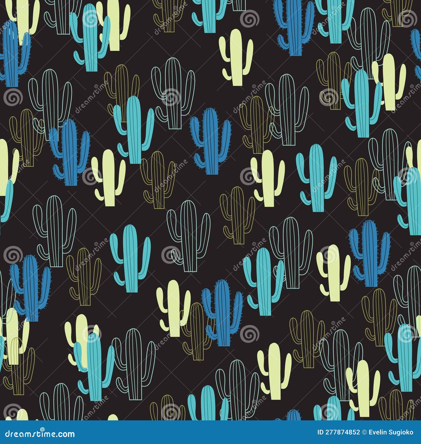 Exotic Night Forest Saguaro Cactus Vector Seamless Pattern Stock Vector ...