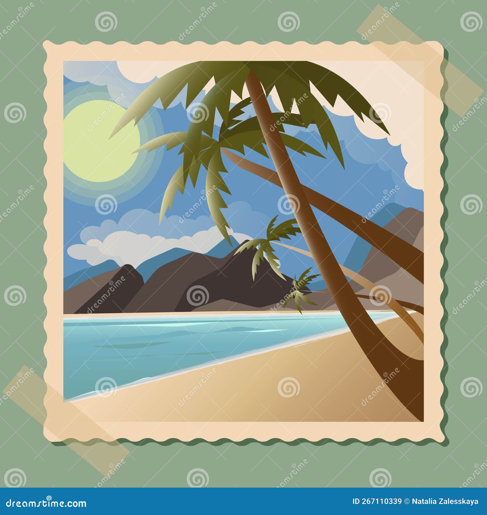 Exotic Palm Island in Retro Frame Stock Vector - Illustration of water ...