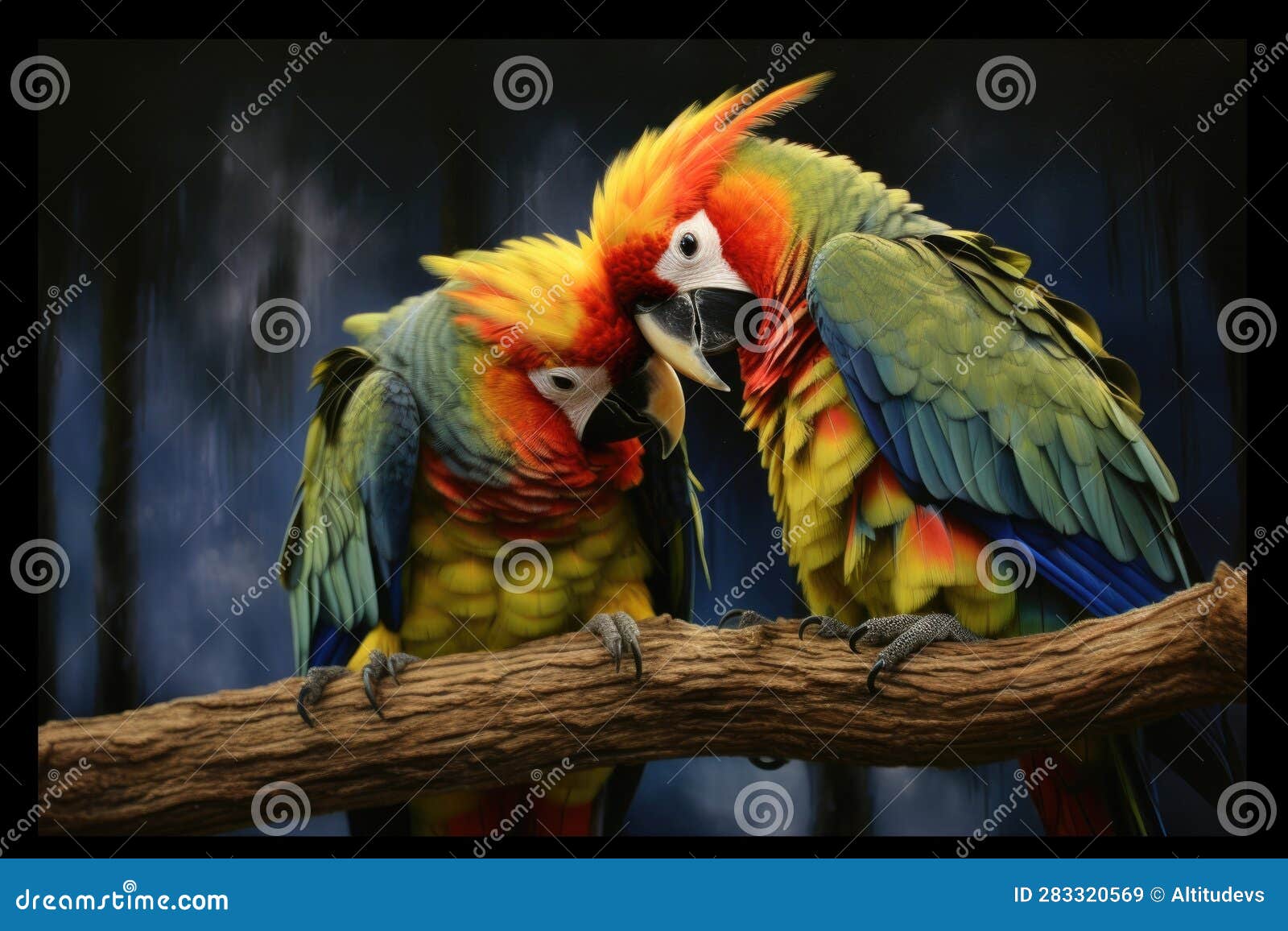 Exotic Parrots Preening Each Other on a Perch Stock Image - Image of ...
