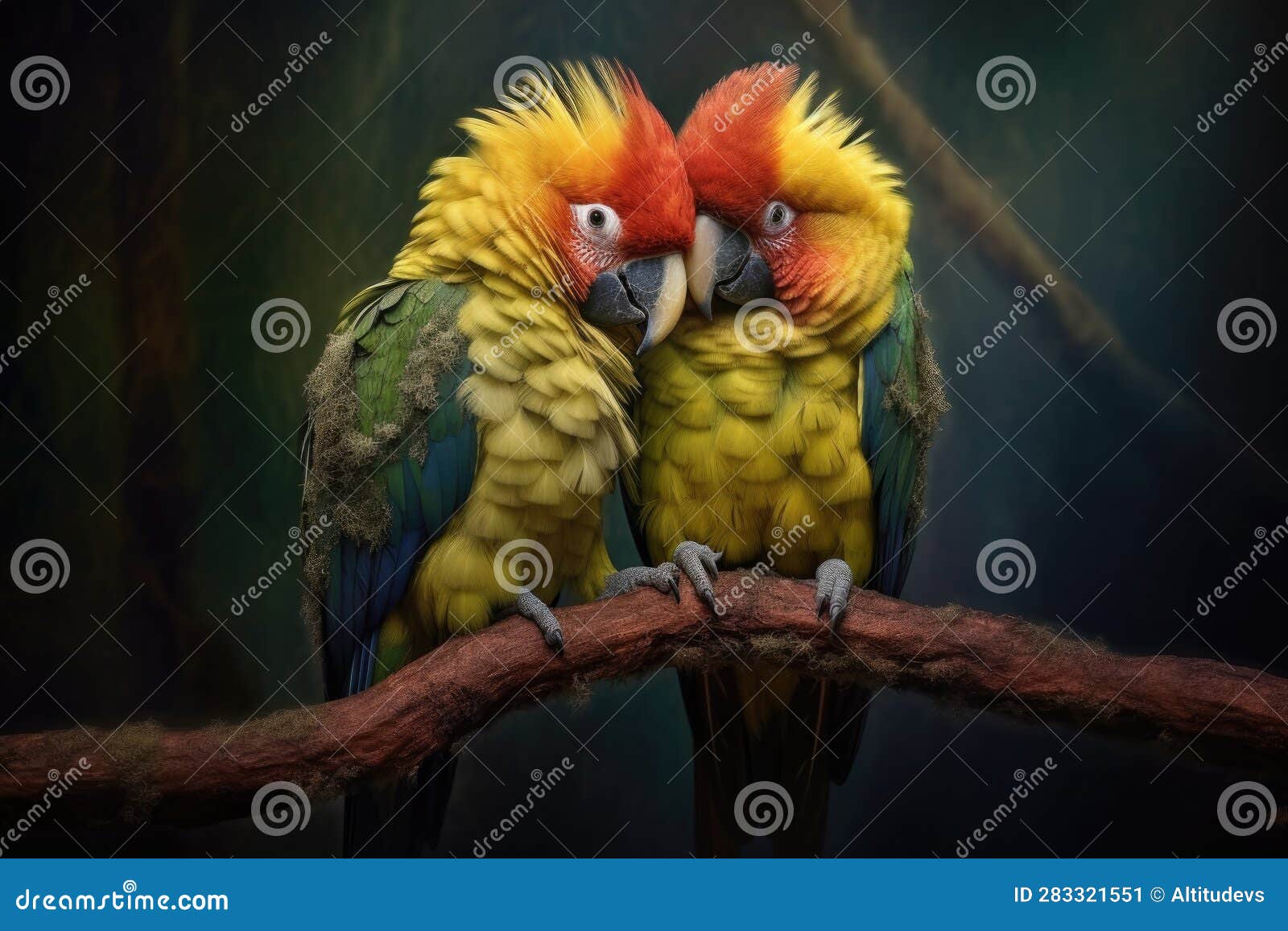 Exotic Parrots Preening Each Other on a Perch Stock Image - Image of ...