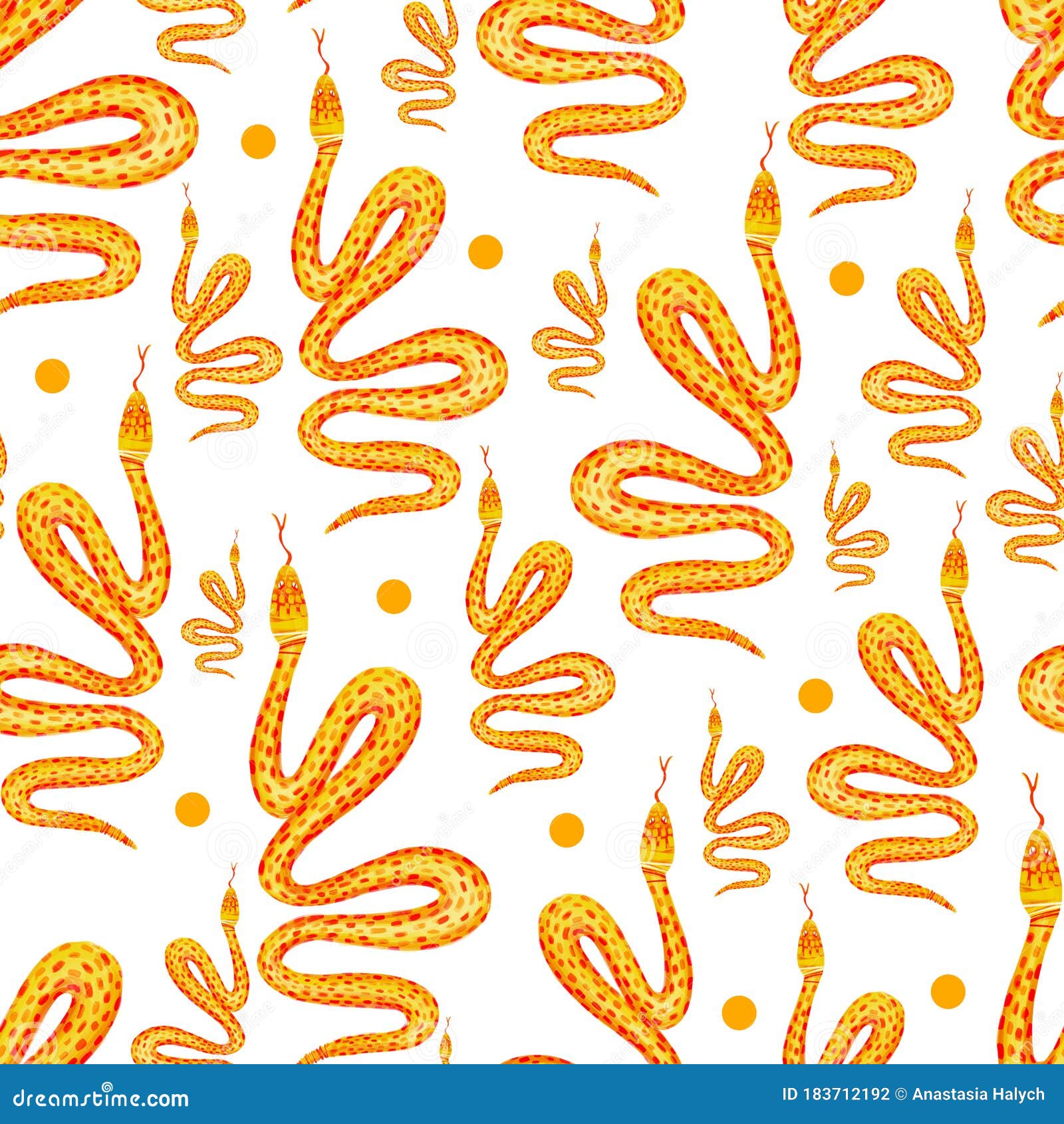 Exotic Pattern Seamless with Orange Snakes and Graphic Elements on ...