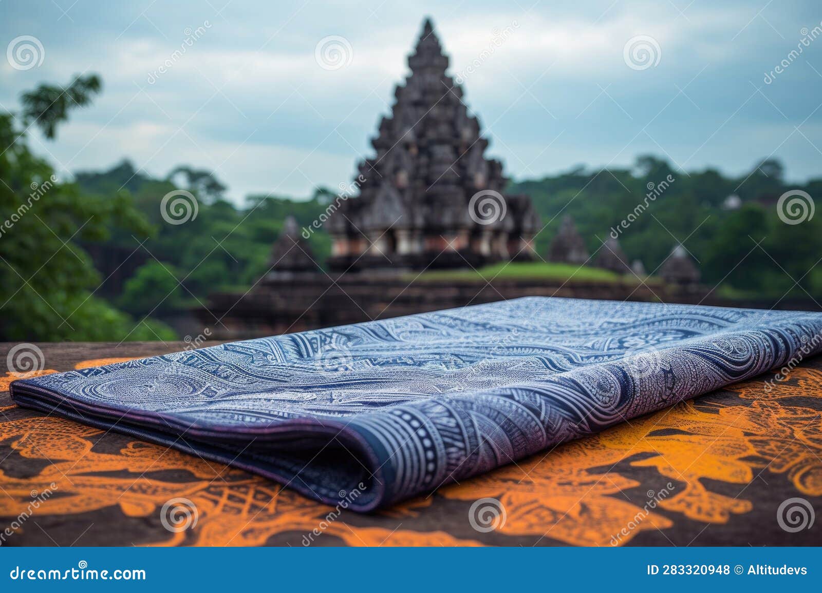 Exotic Patterned Yoga Mat, with View of Ancient Temple in the ...