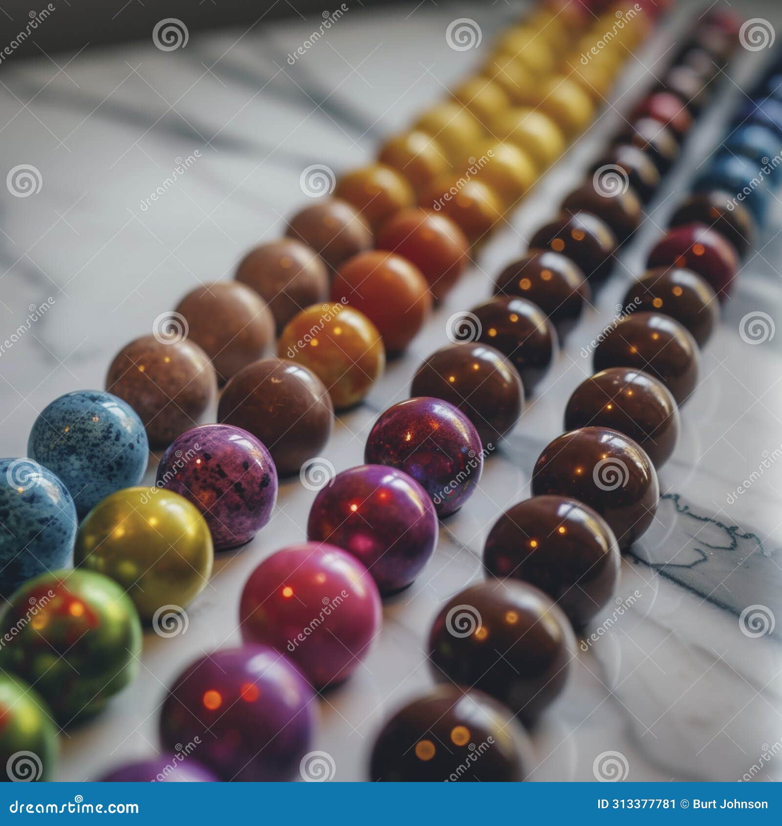 Exotic Rows of Multi-colored Balls of Chocolate Treats on a Marble ...
