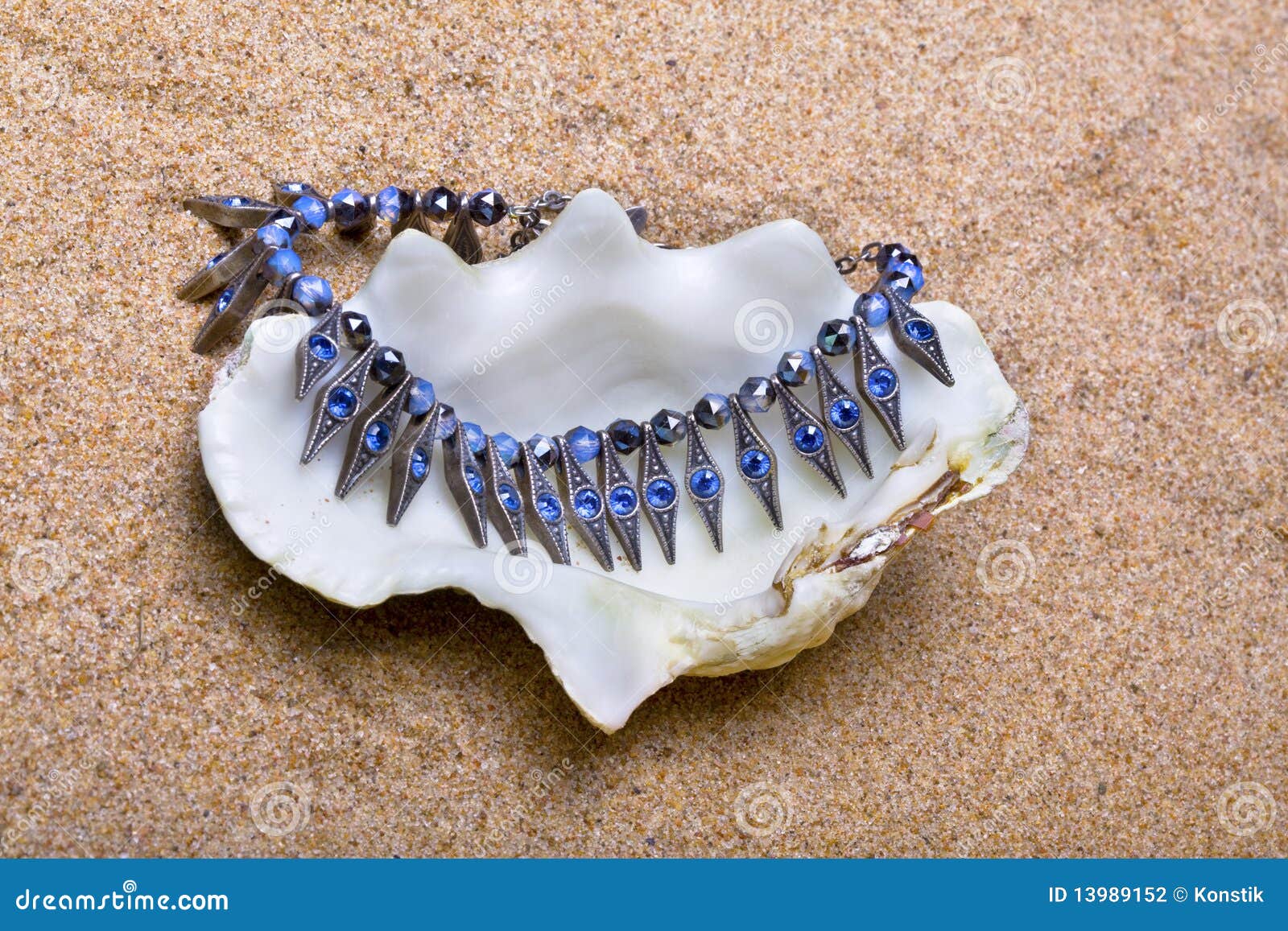 The Exotic Sea Shell with Beads Lies on Sand Stock Photo - Image of ...