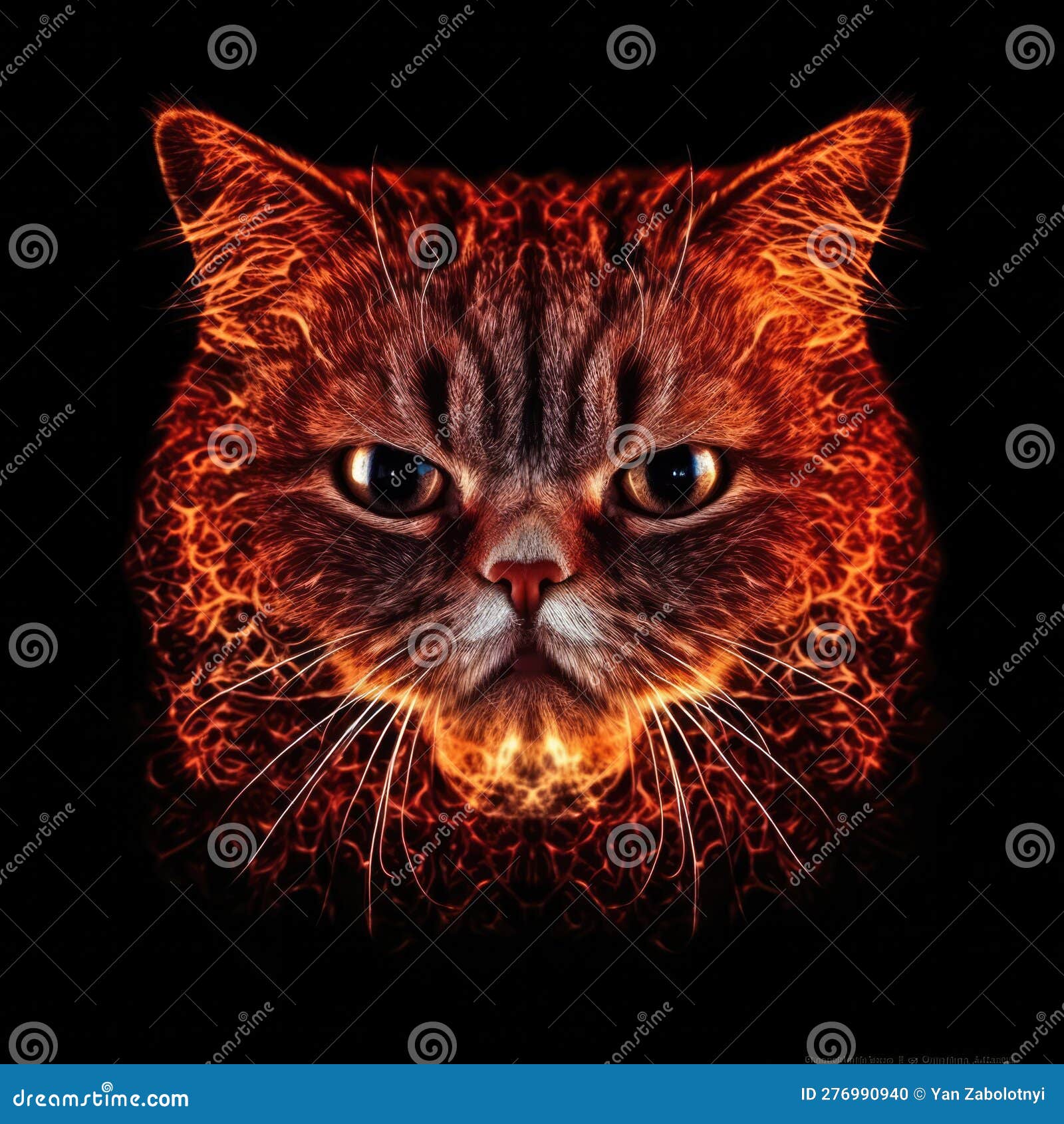 Exotic Shorthair Face Shape in Red Fire on Black Background. Generative ...