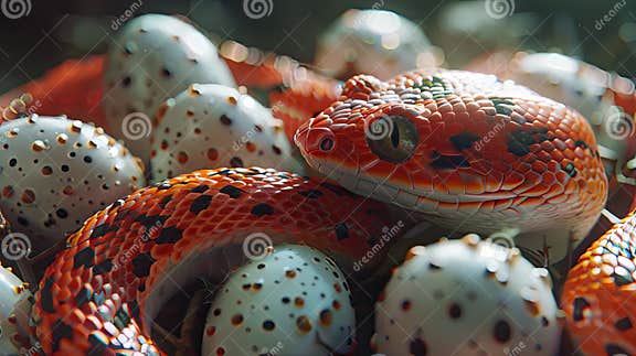 An Exotic Snake Elegantly Coiled Around White Eggs, Accentuating Its ...