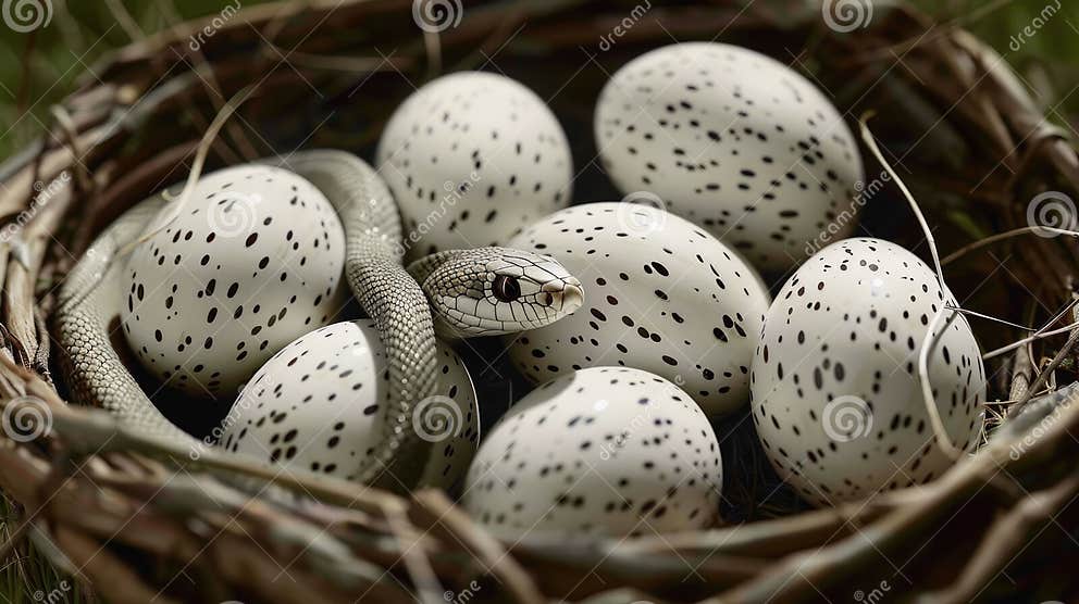An Exotic Snake Elegantly Coiled Around White Eggs, Accentuating Its ...