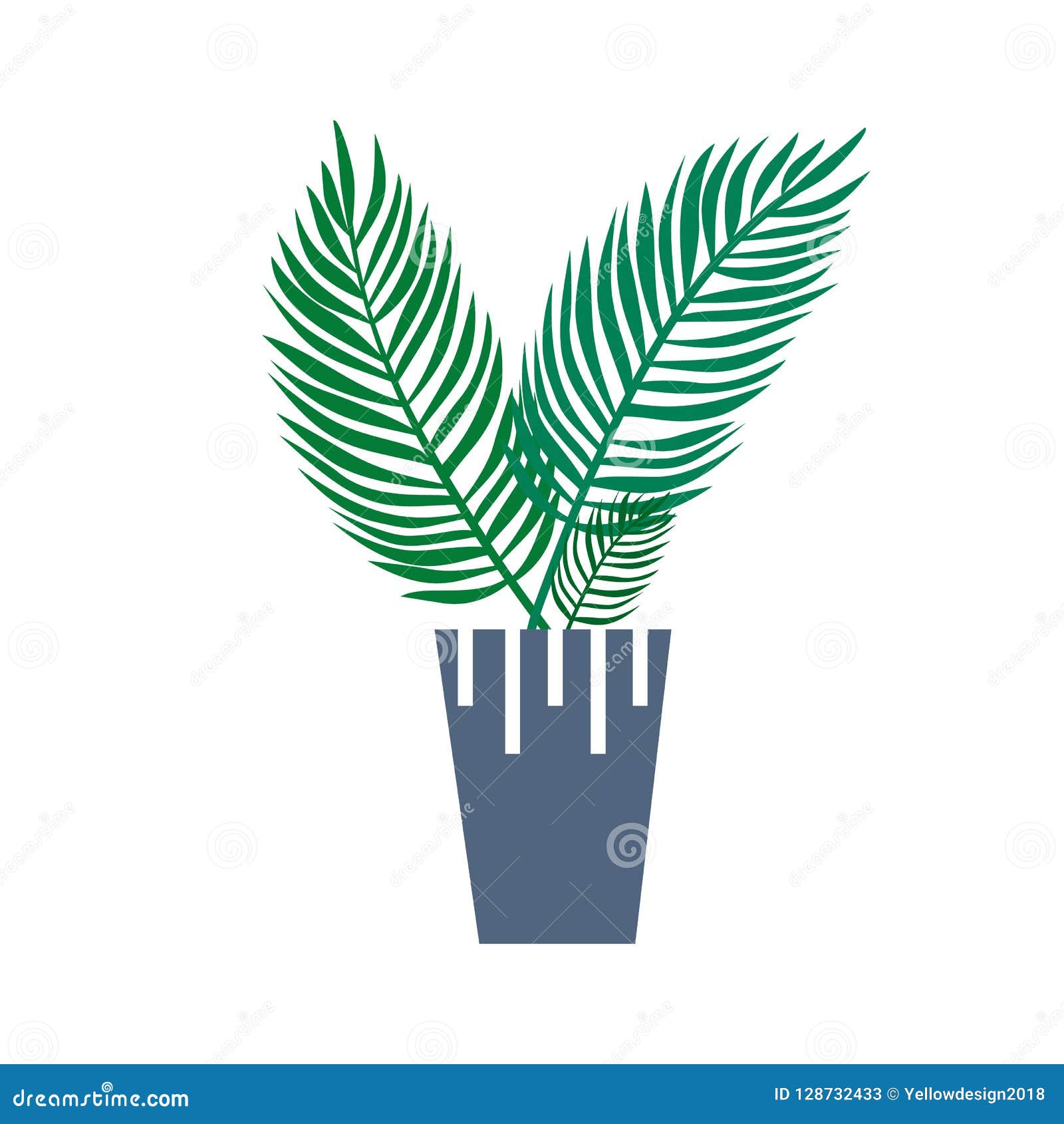 Exotic Tropical Houseplant In A Flower Pot Flat Colorful Vector