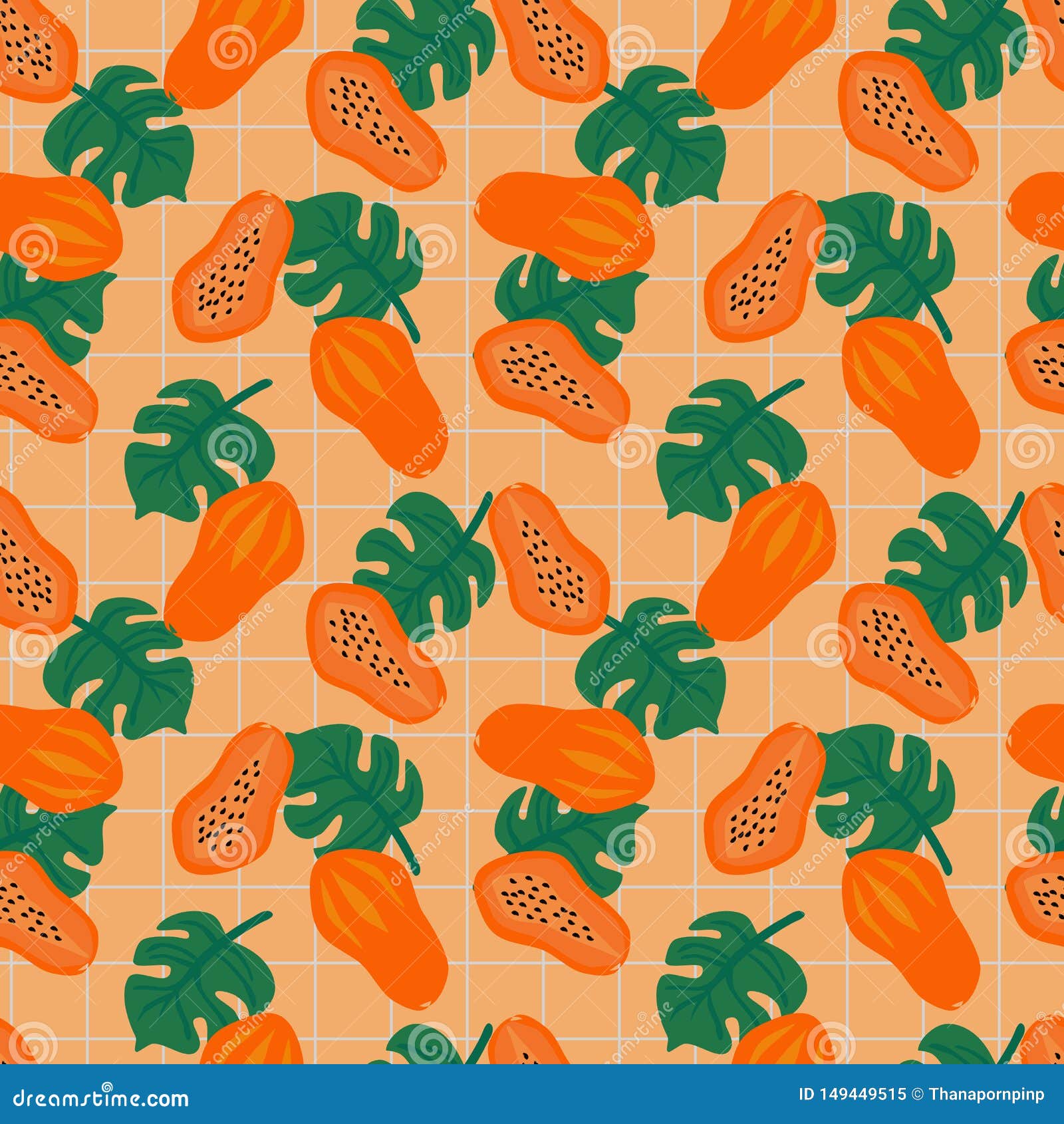 Exotic Tropical Papaya Fruit Seamless Pattern. Stock Vector ...