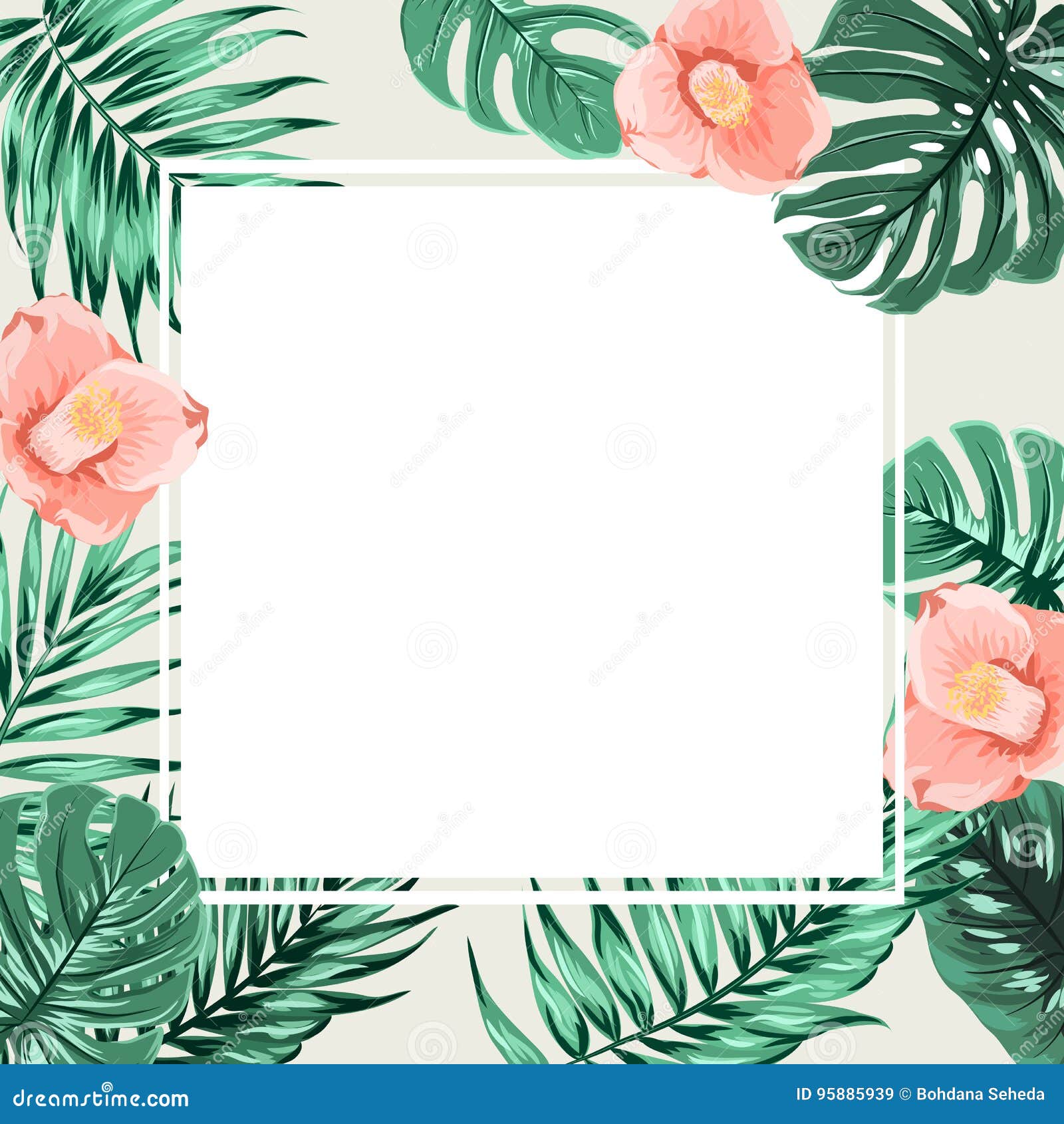 Exotic Tropical Square Border Frame Beige Camelia Stock Vector ...