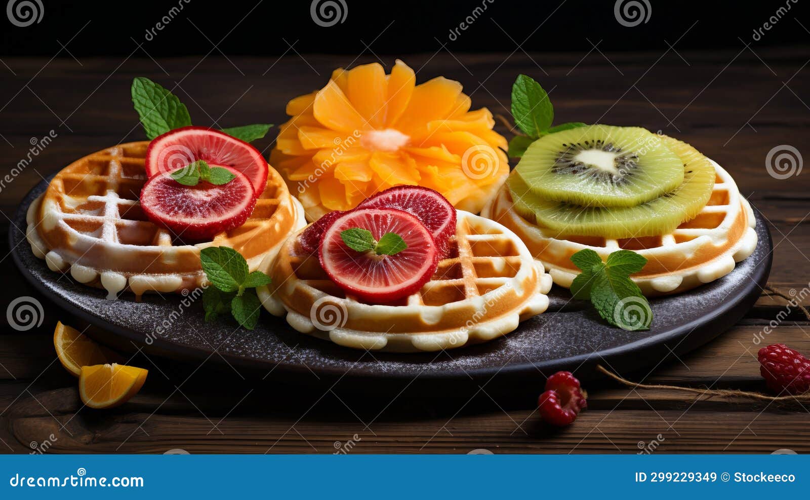 Exotic Waffles with Fruit: a Rusticcore Delight Stock Illustration ...