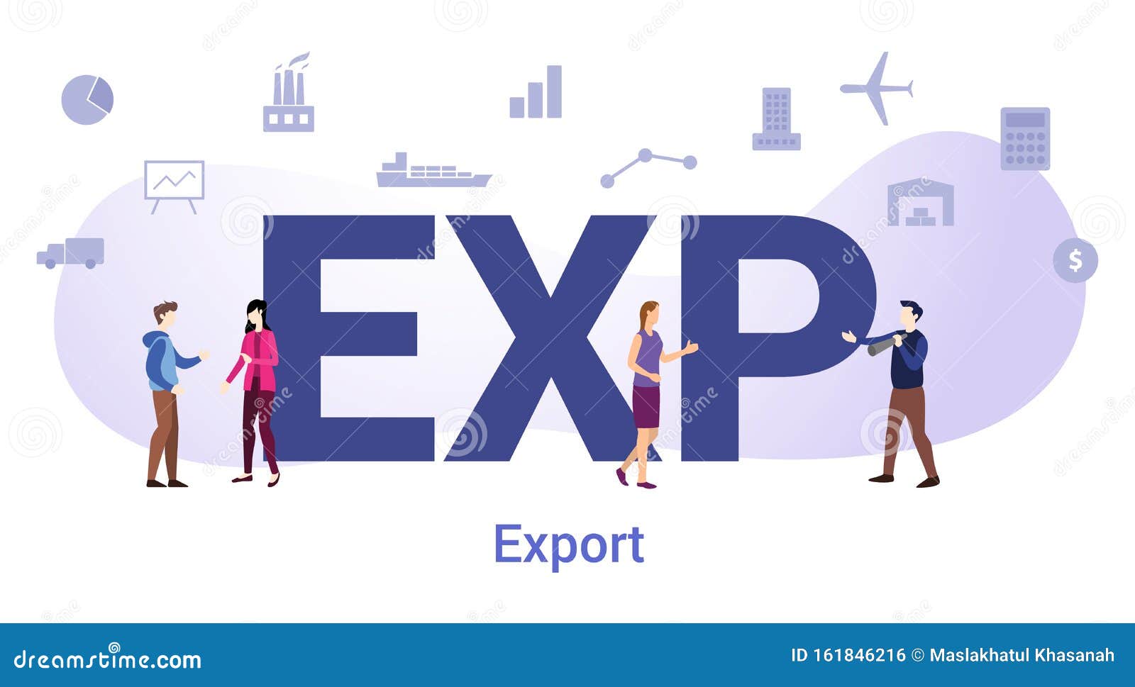 Exp Export Concept With Big Word Or Text And Team People With Modern ...