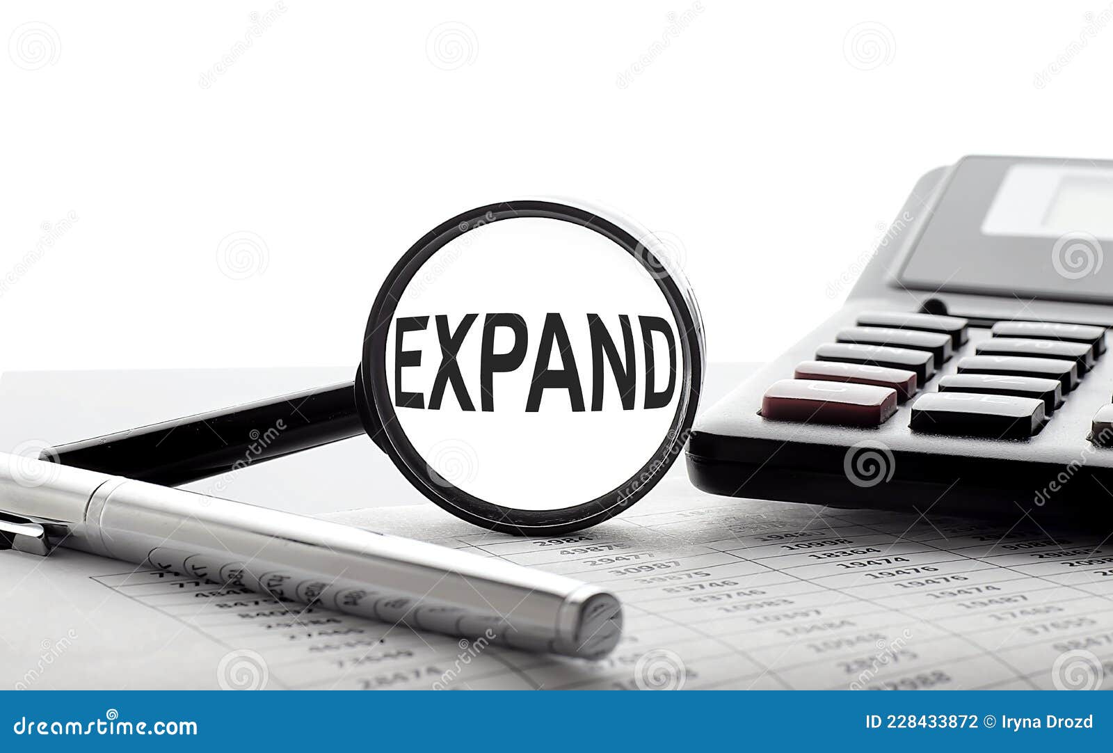 EXPAND Concept. Magnifier Glass with Text on Chart with Pen and ...