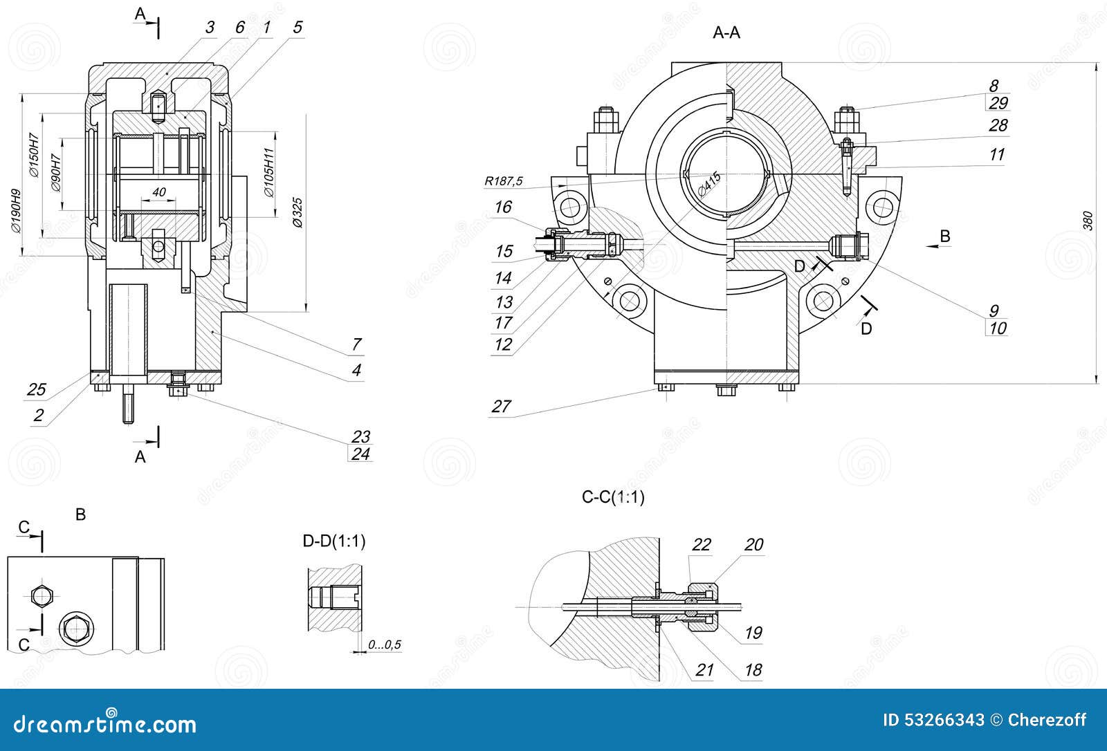 Expanded Bearing Sketch with Different Elements Stock Vector ...