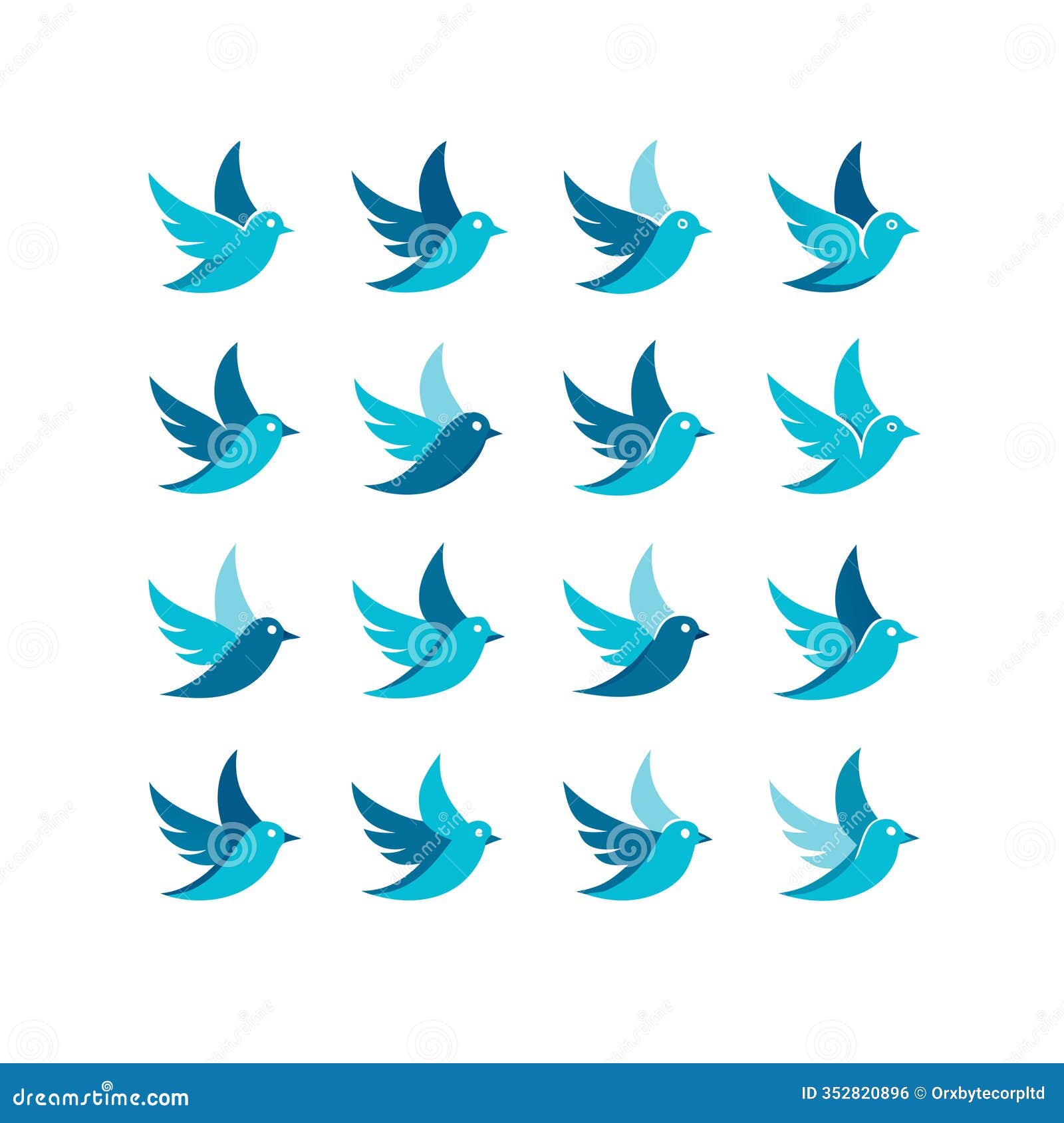 Charming Bird Icons in Various Flight Positions Stock Illustration ...