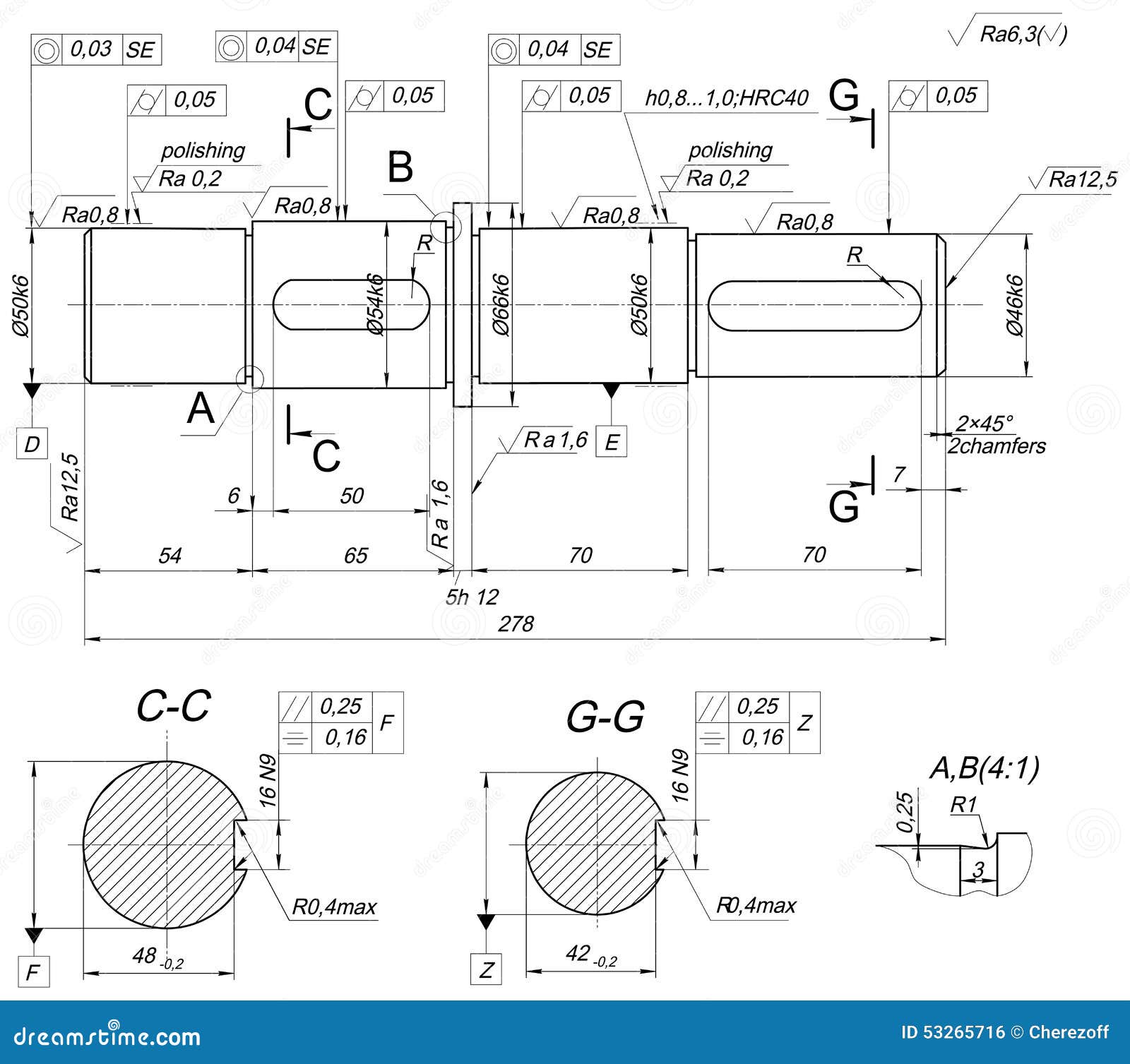 Expanded Shaft Sketch with Chamfers and Polishing Stock Vector ...