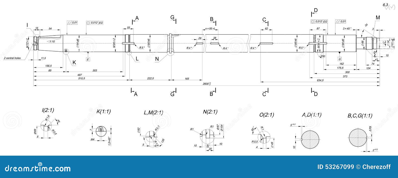 Expanded Shaft Sketch with Different Elements Stock Vector ...