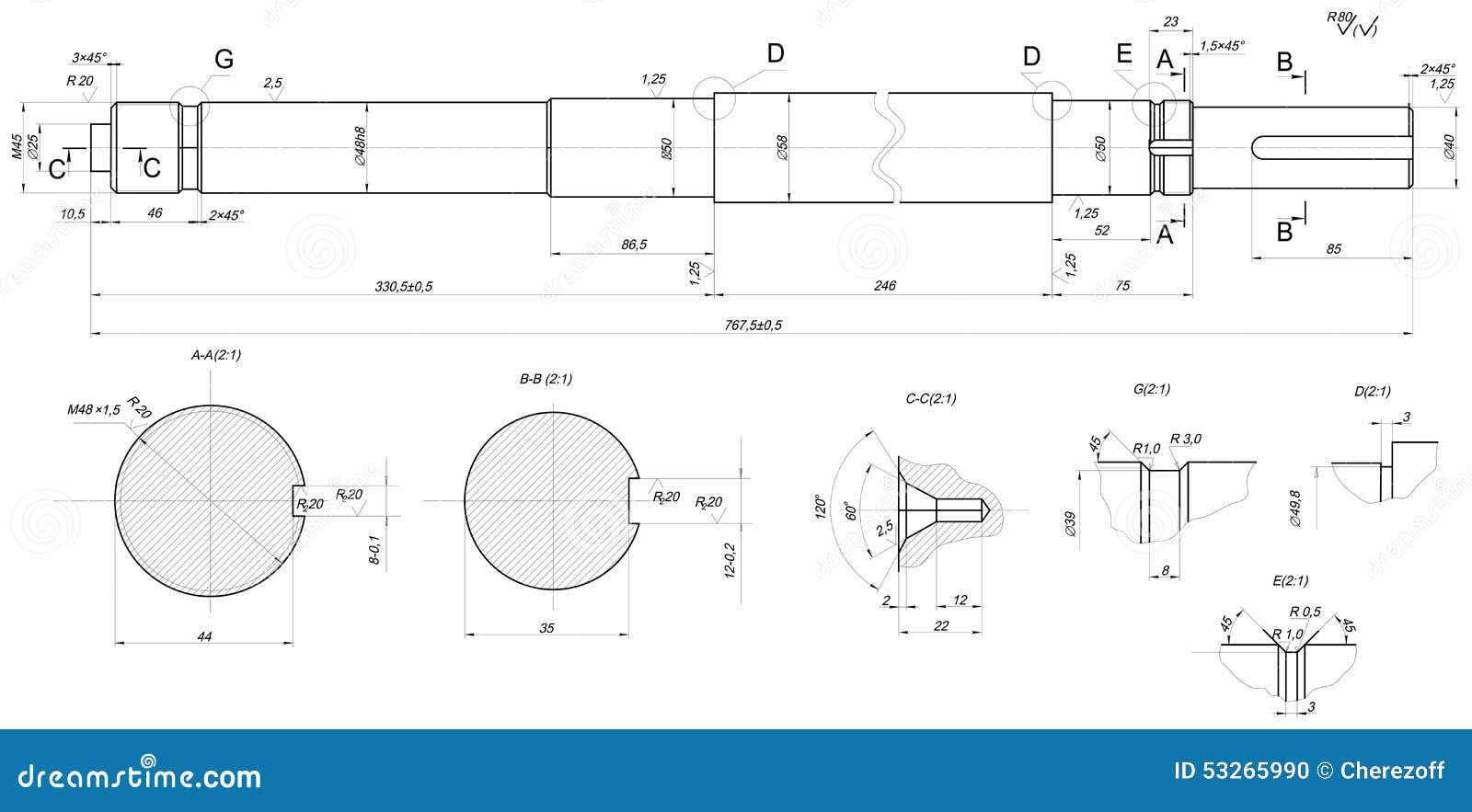 Expanded Shaft Sketch With Chamfers And Radius Cartoon Vector ...