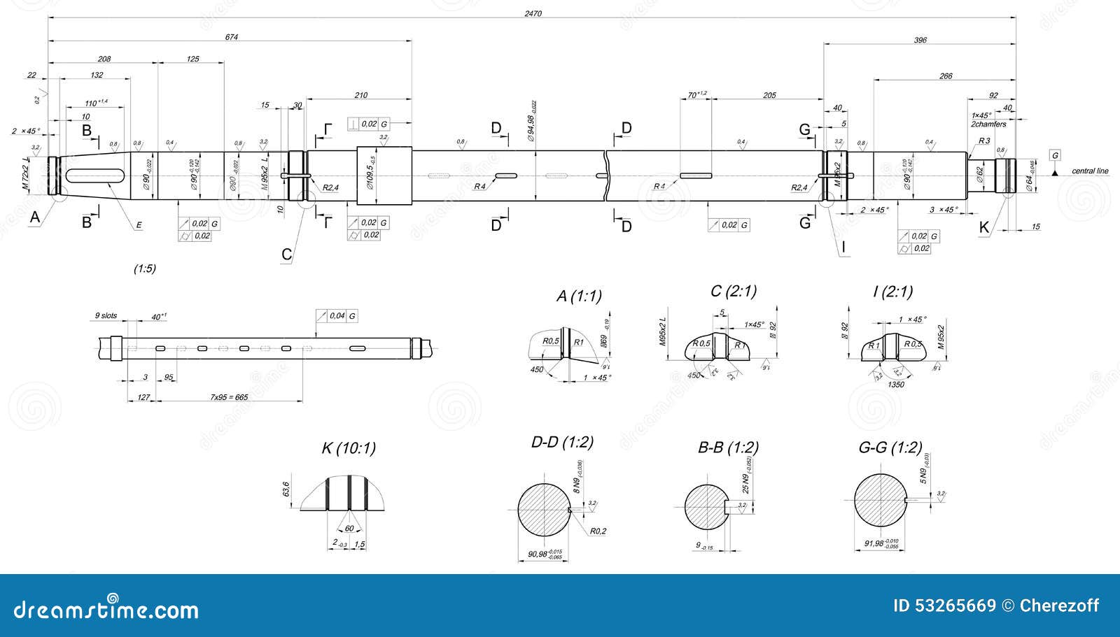 Shaft Sketch With Hatching. Engineering Drawing Cartoon Vector ...