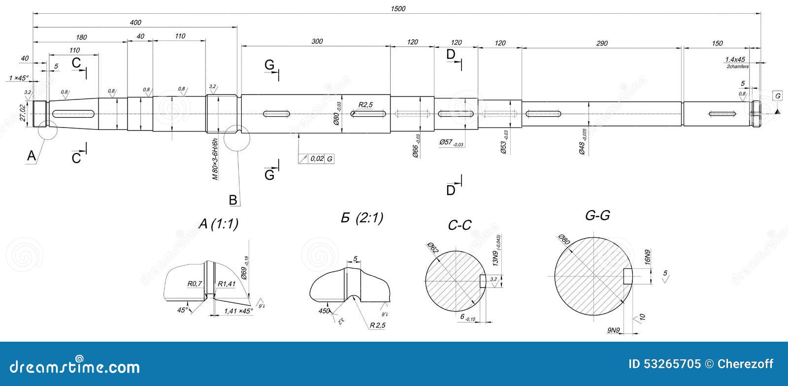 Expanded Shaft Sketch with Measure Stock Vector - Illustration of ...