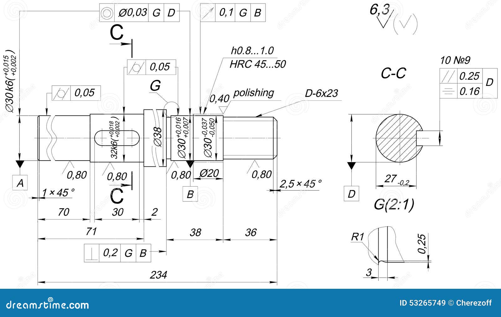 Expanded Shaft Sketch with Polishing and Degrees Stock Vector ...
