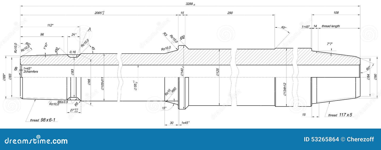 Expanded Shaft Sketch with Threads Stock Vector - Illustration of ...