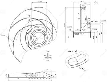 Expanded Sketch of Engineering Wheel with Blades Stock Vector ...