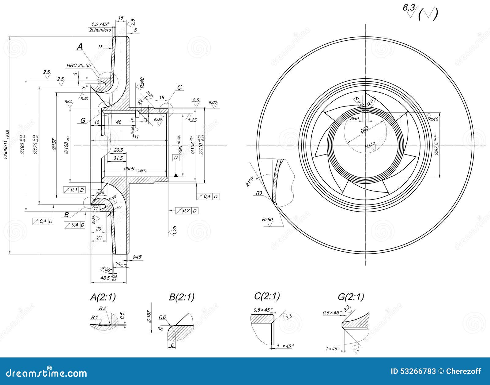 Cap Sketch With Chamfers. Engineering Drawing Cartoon Vector ...
