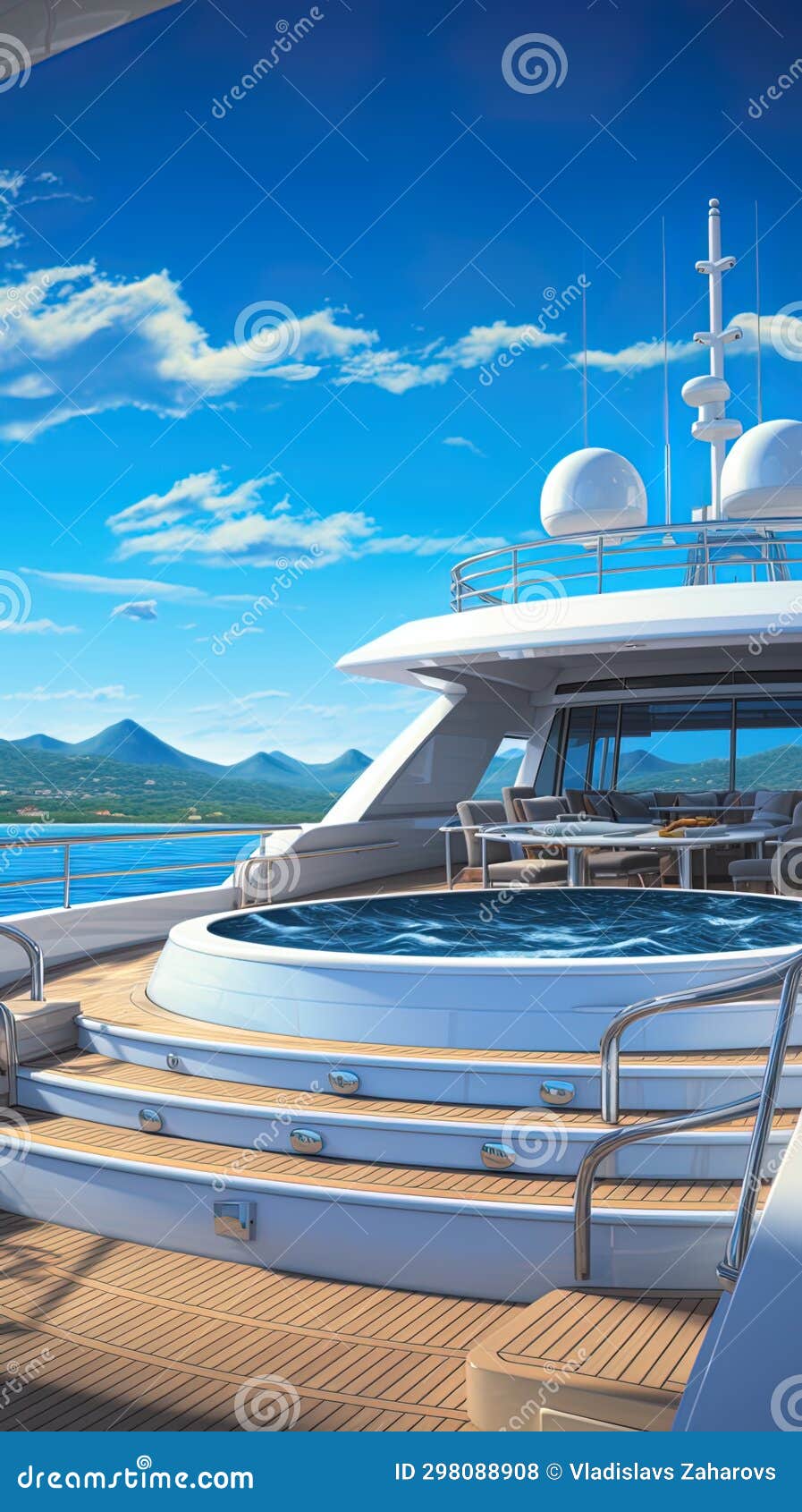 Expansive Blue Sky Sets the Backdrop for a Yacht with a Lavish Deck and ...