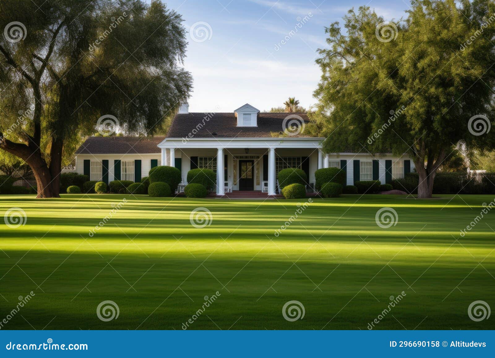 Expansive Front Lawn of a Residential Property with Fluted Columns ...