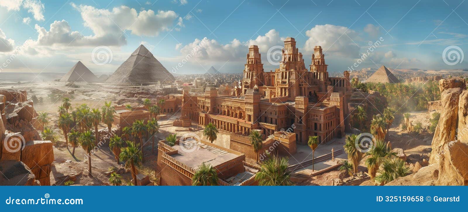 Expansive Panorama of Egyptian Pyramids and Monuments. Stock Photo ...