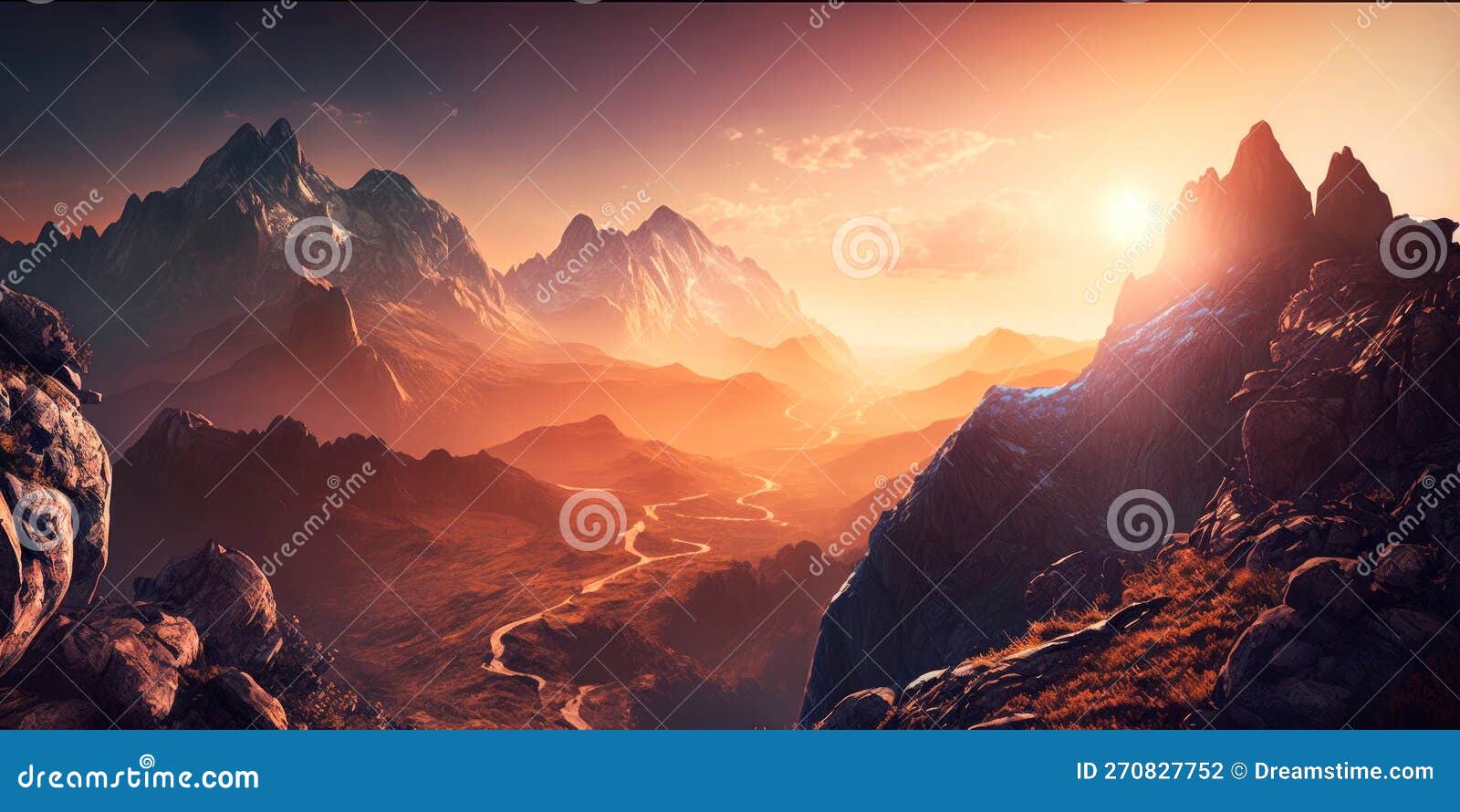 Expansive Panorama of a Mountain Range at Dawn Generative AI Stock ...