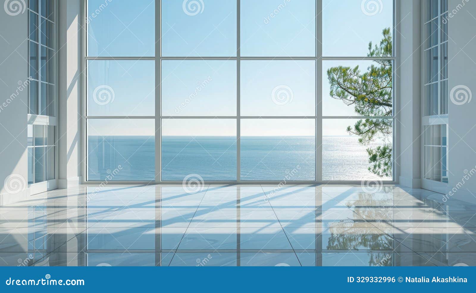 Expansive Sea View through a Modern Window, Perfect for Architectural ...