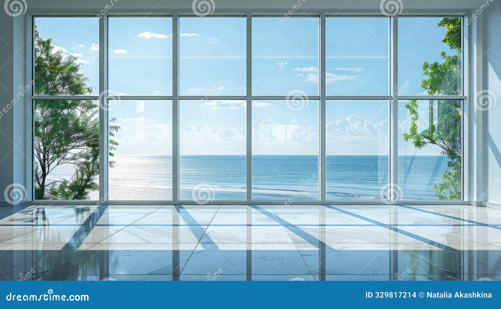 Expansive Sea View through a Modern Window, Perfect for Architectural ...