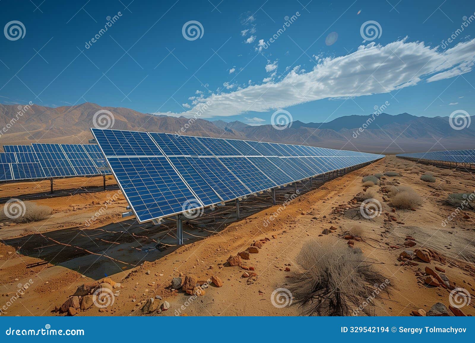 Expansive Solar Panel Array Under Clear Blue Sky in Desert Landscape ...
