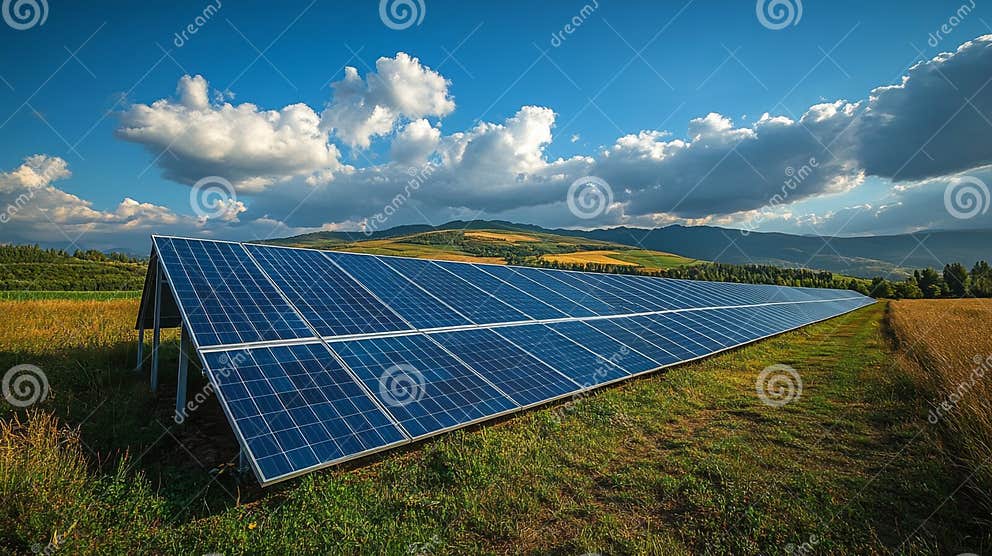 Expansive Solar Panel Installation Under a Blue Sky with Clouds in a ...