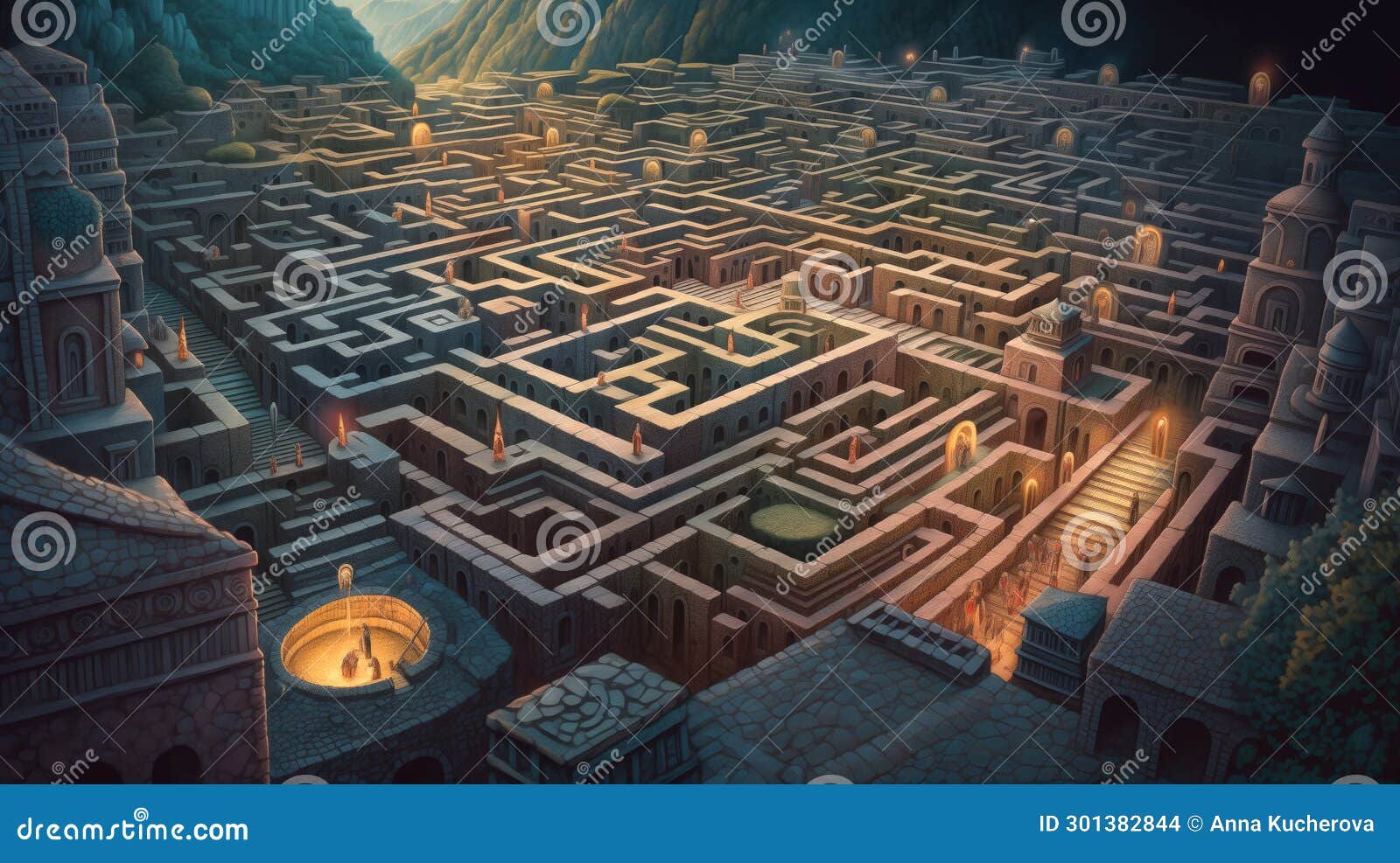 An Expansive Labyrinth Filled With Statues And Symbols Representing ...