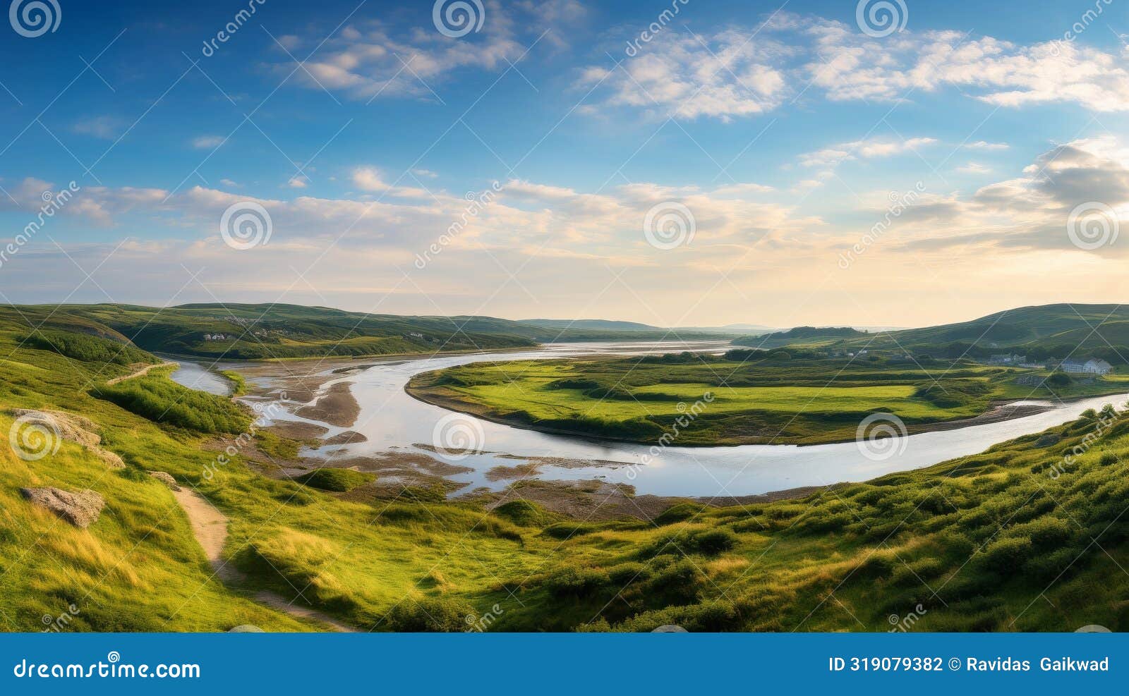 Expansive View of Coastal Estuary Stock Illustration - Illustration of ...