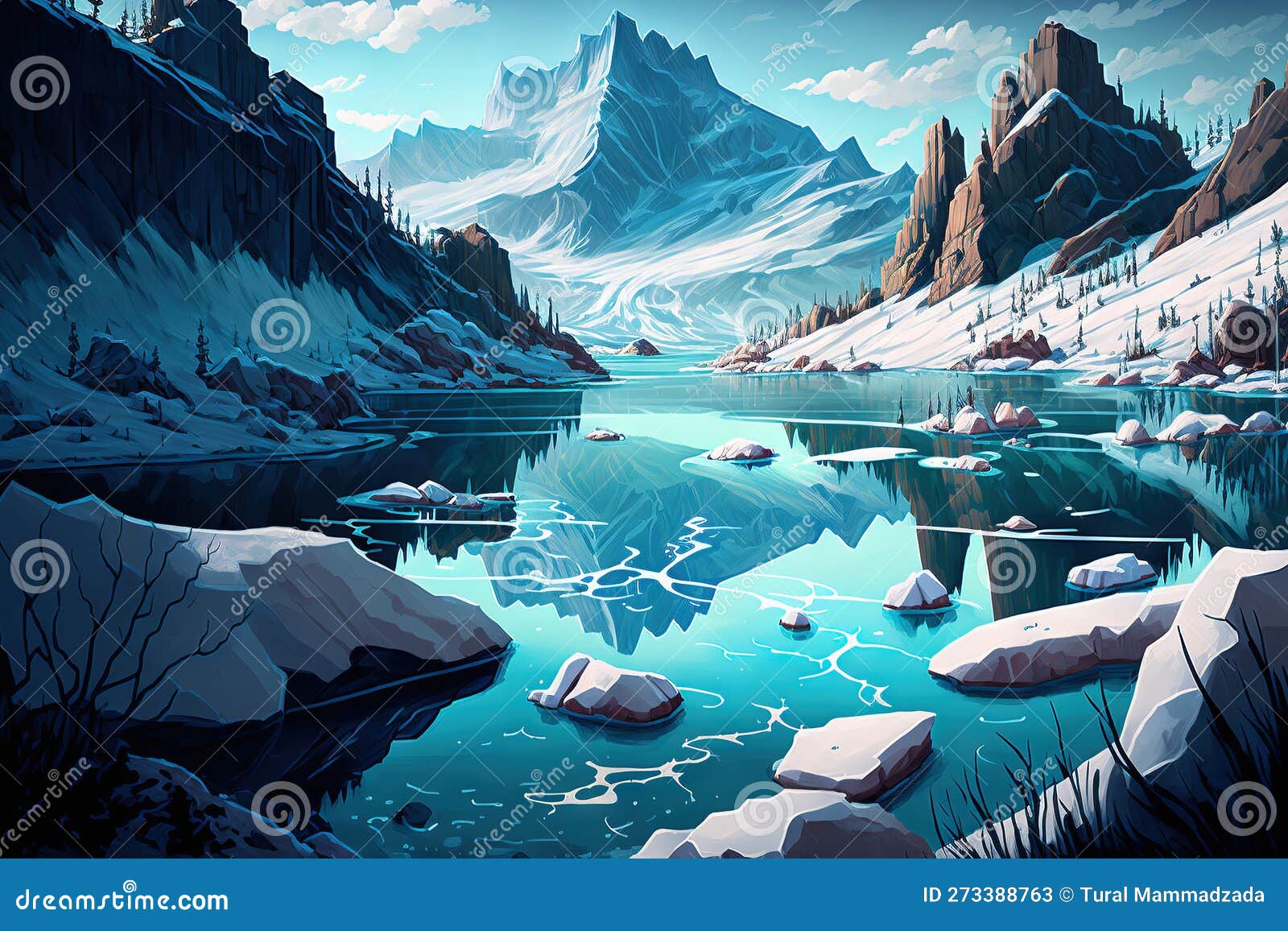 An Expansive View of a Crystal Clear, Frozen Lake Surrounded by High ...