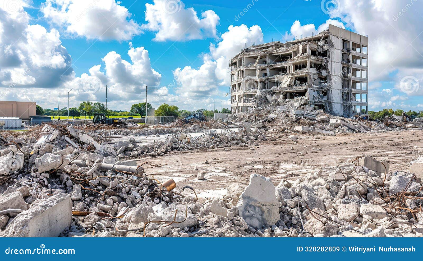 Expansive View of Demolished Buildings Concrete Rubble. Generative Ai ...
